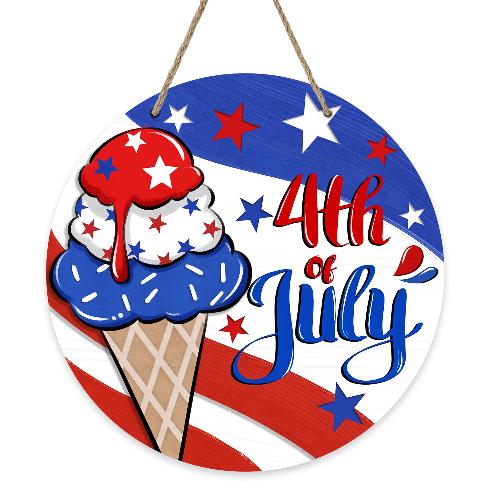 Amazon.com : Deroro 4th of July Ice Cream Patriotic Sign for Front Door ...