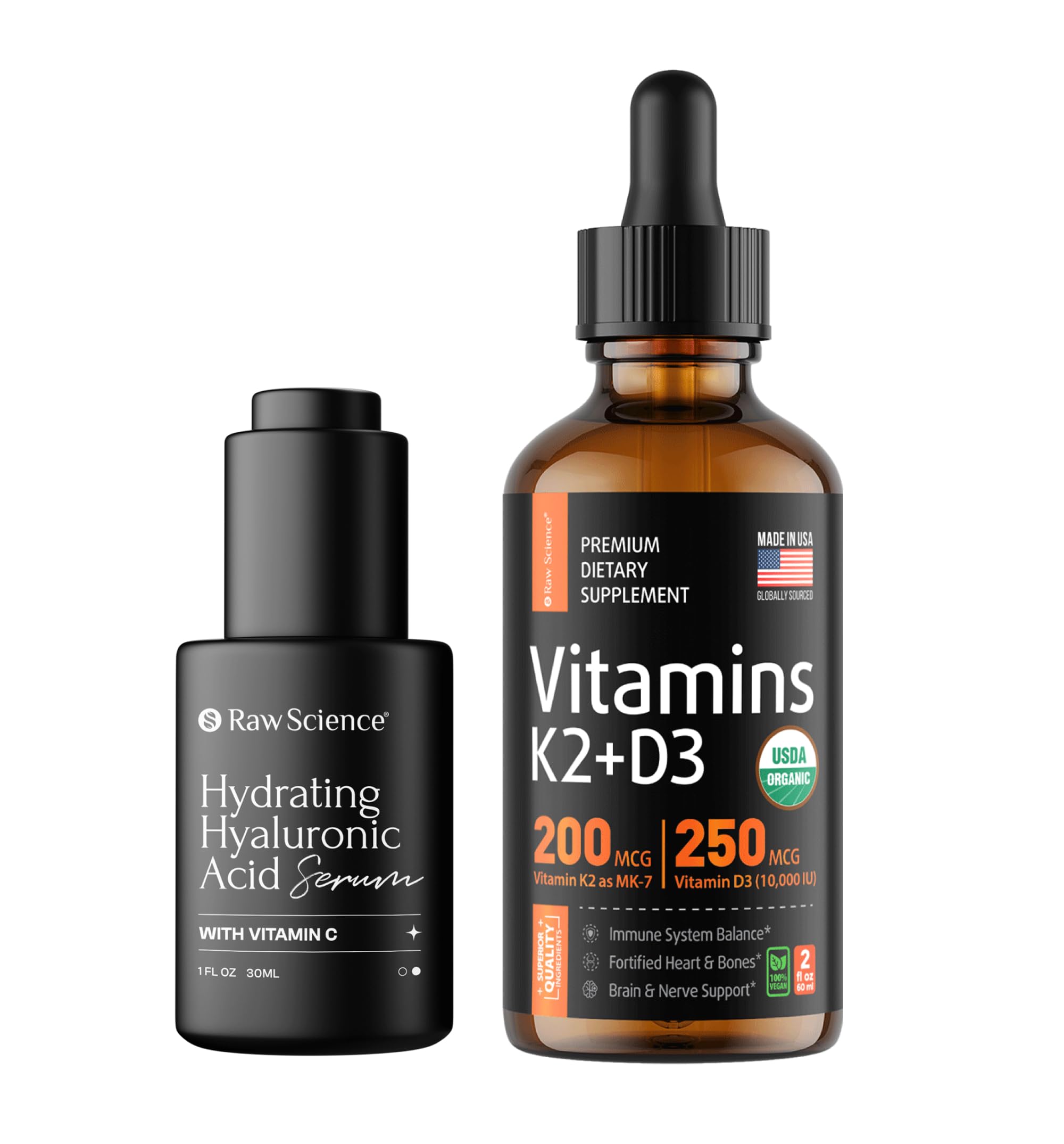 Amazon.com: S RAW SCIENCE Vitamin K2+D3 Drops + Hyaluronic Acid Serum ...