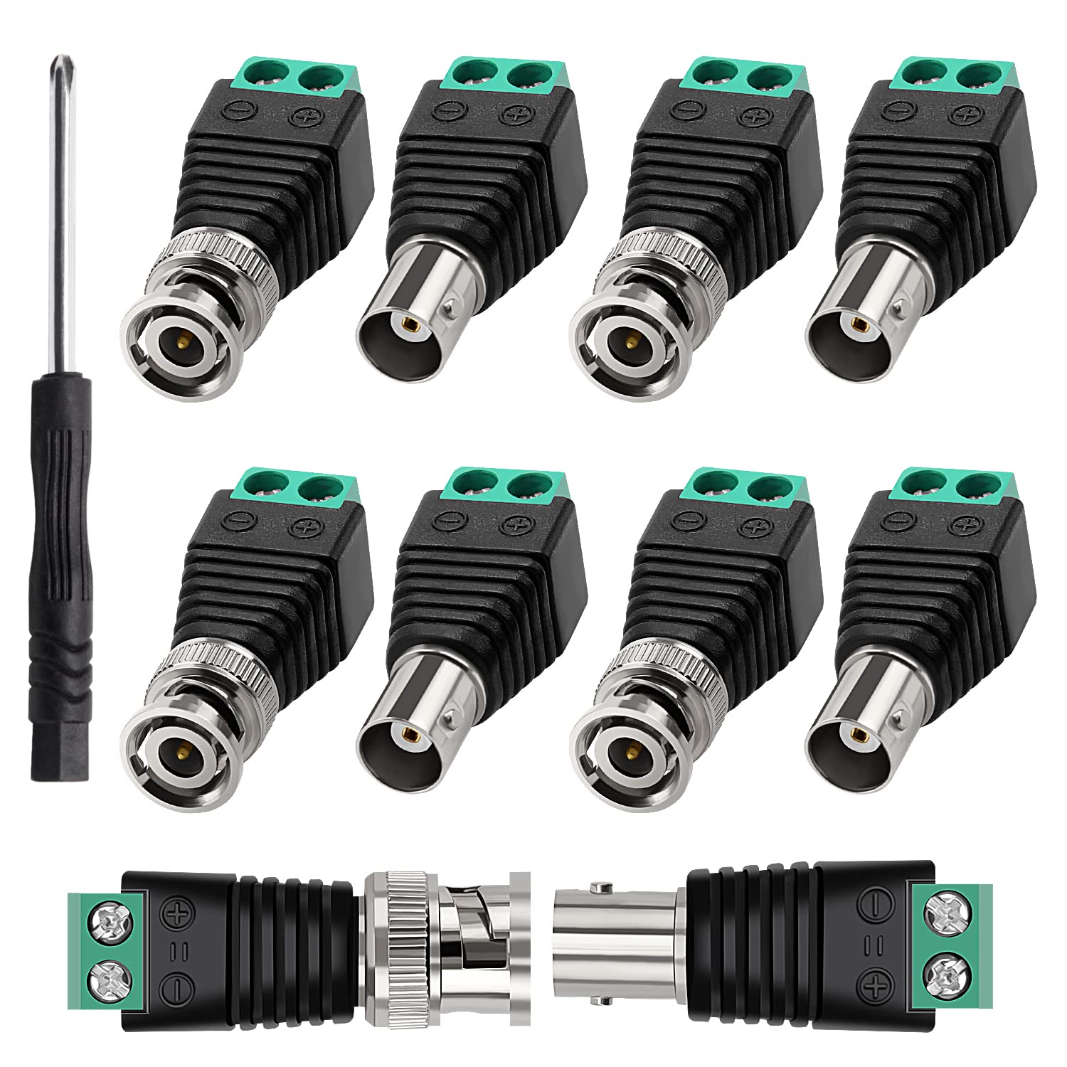 KUOQIY 5 Pairs BNC Video Balun Connector, Coax Cat5 Cat6 to Video Balun ...