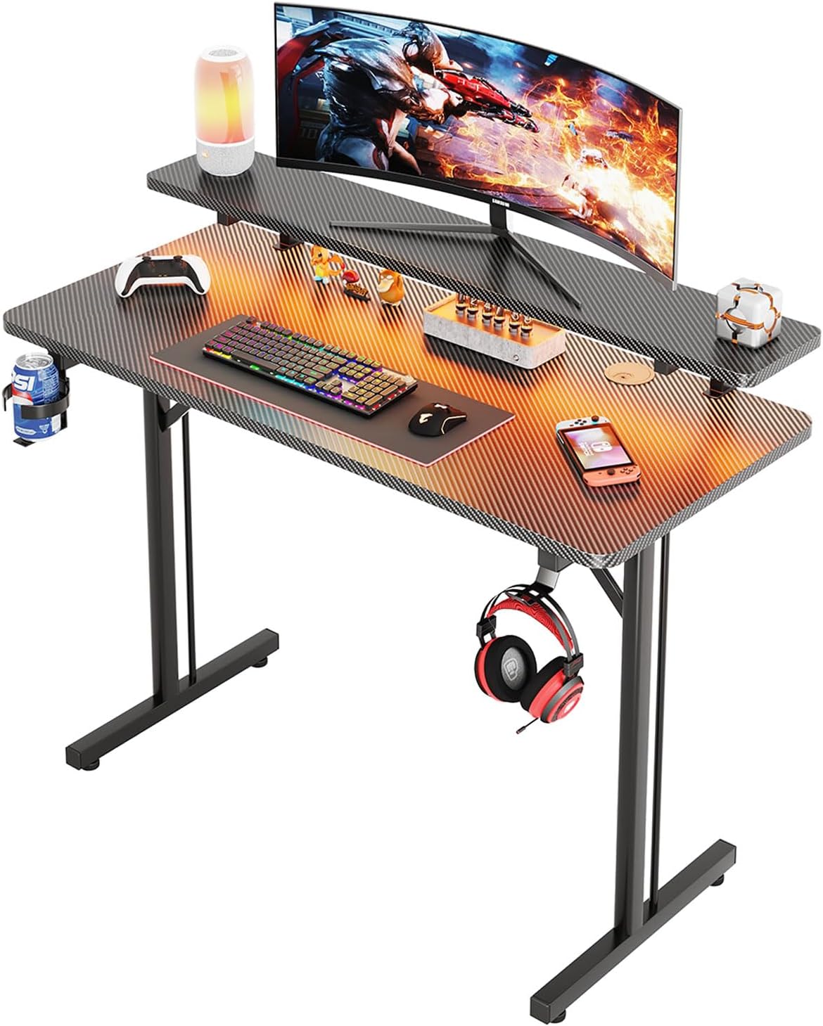 Amazon.com: Flrrtenv Small Gaming Desk with LED Lights, 39 Inch ...