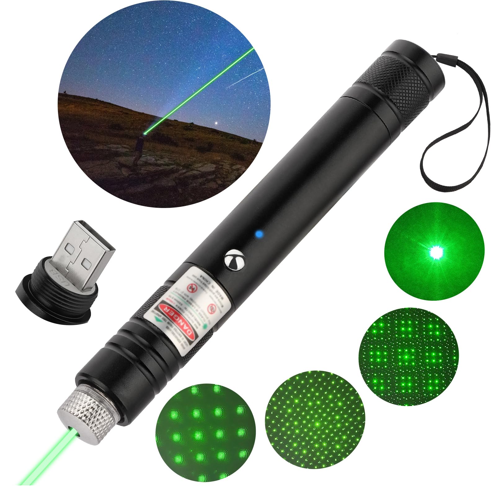 Laser Pointer, High Power Long Range Green Lazer Pointer, Green Light Beam Tactical Flashlight ...