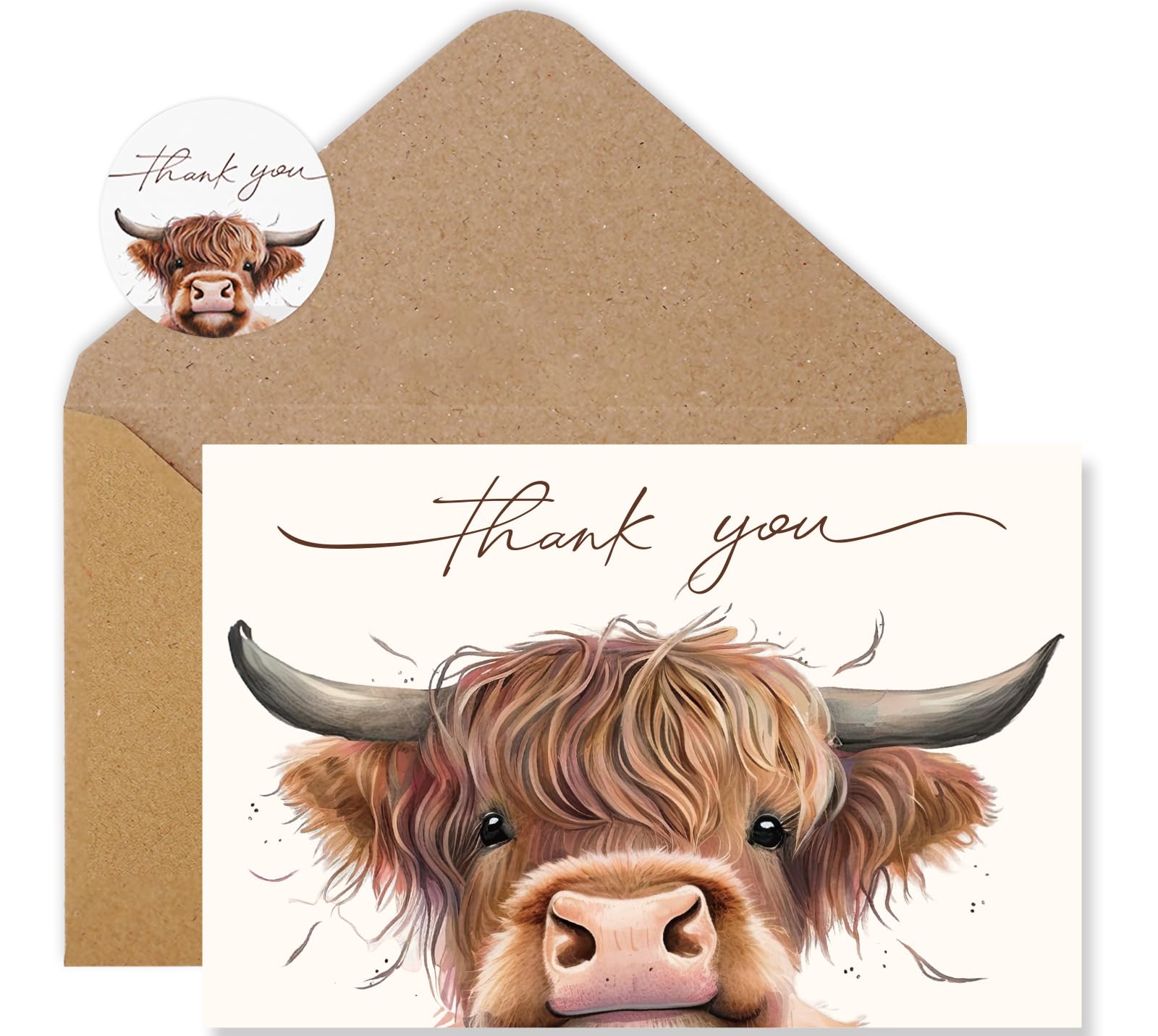 Amazon.com : Whaline 36Pcs Highland Cow Thank You Cards with Envelopes ...