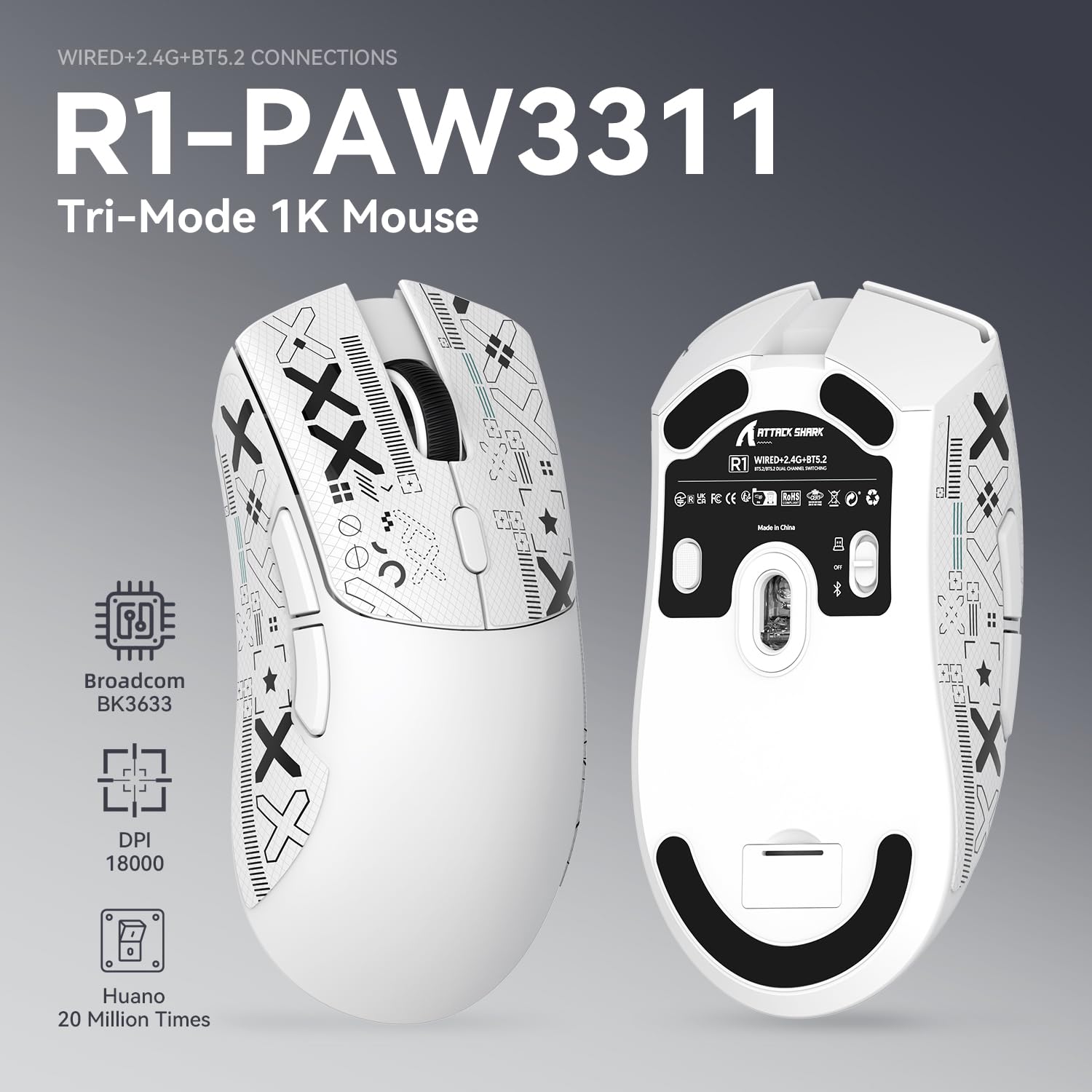 Snapklik.com : MAMBASNAKE Attack Shark R1 Wireless Gaming Mouse, PixArt ...