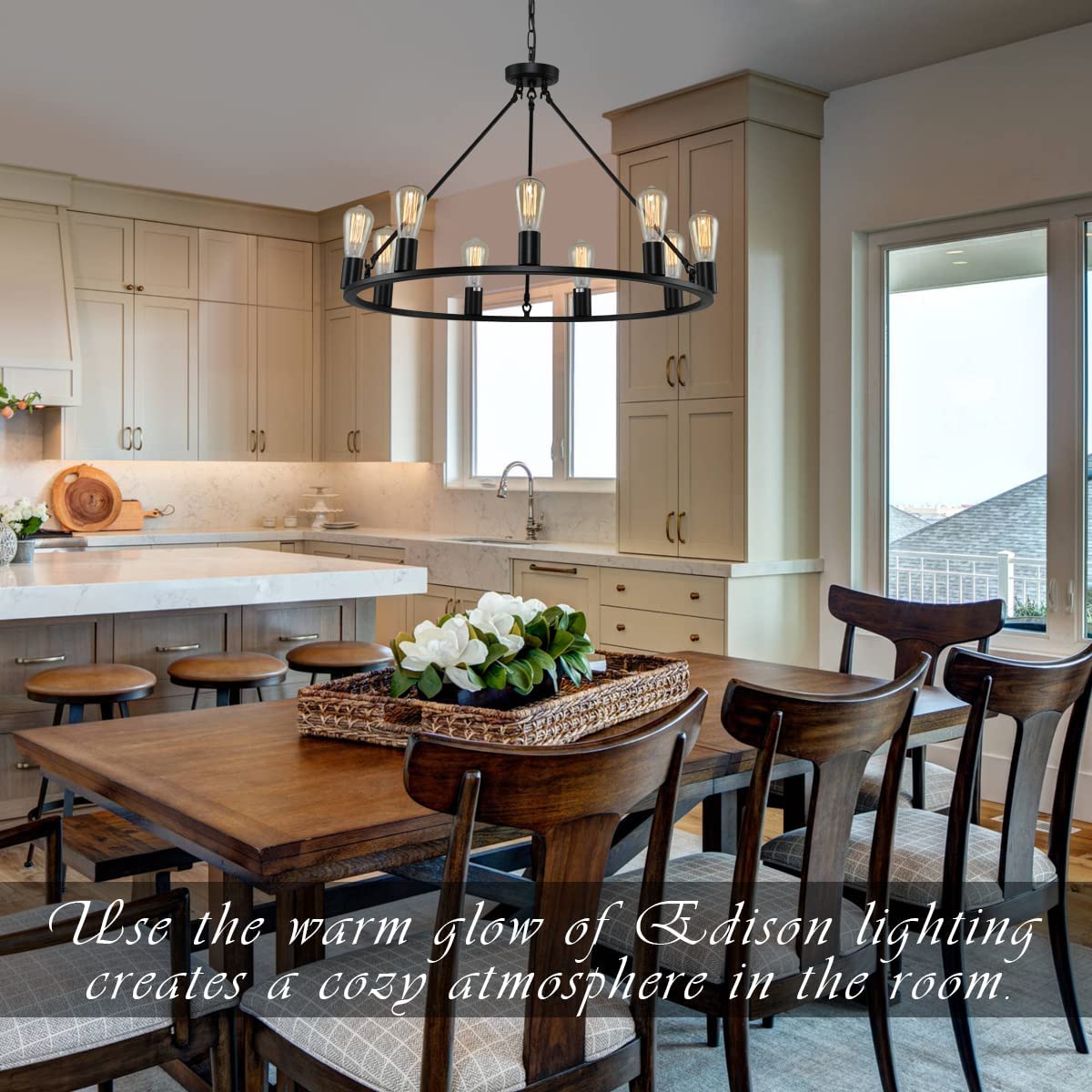 Senyshilon Wagon Wheel Chandelier 9-Light Farmhouse Chandelier, Dia 32 ...