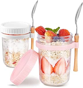 Amazon.com: 16oz - 2 Pack Overnight Oats Jars with Lids and Spoon, Overnight Oats Container with ...
