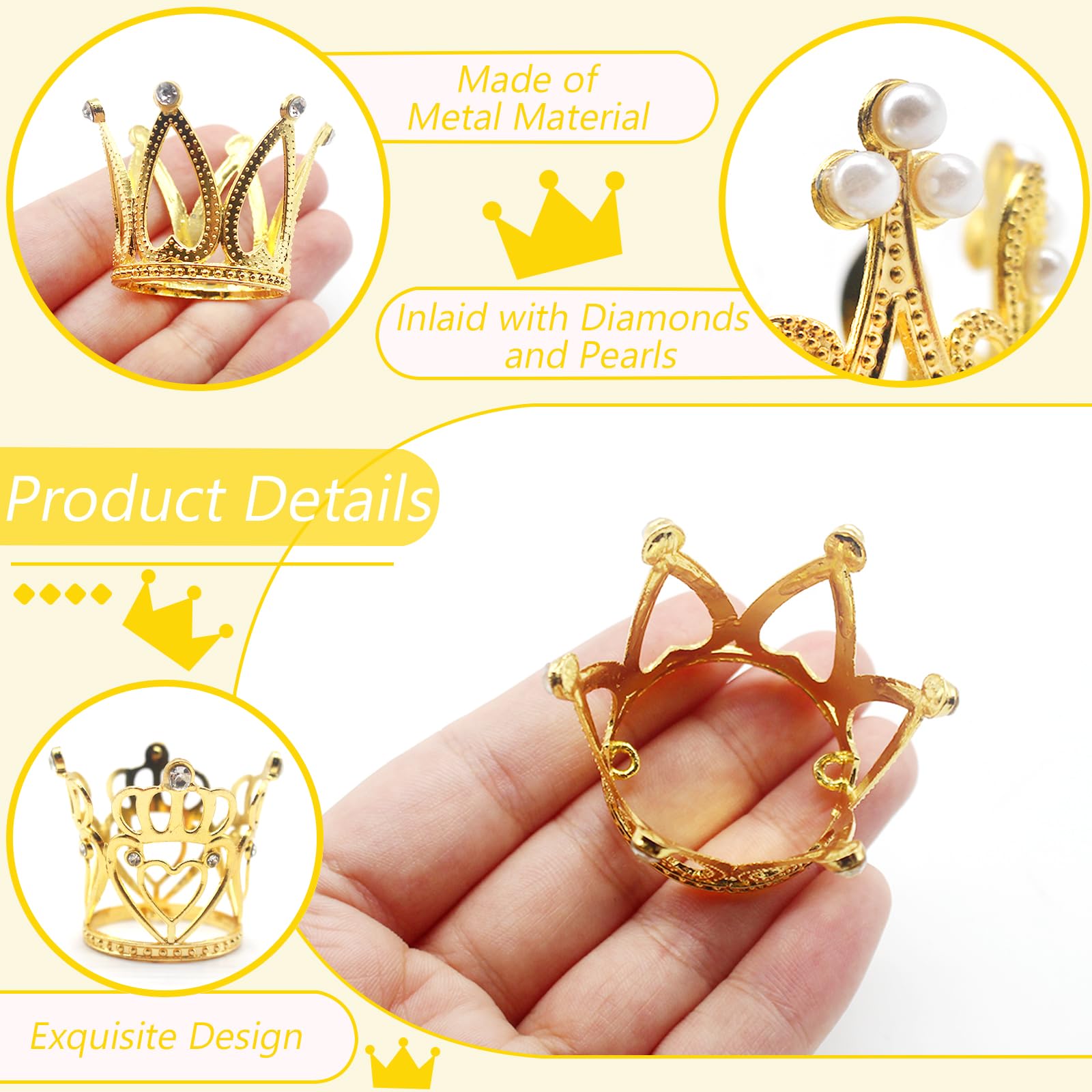 Snapklik.com : Benvo 40 Pcs Gold Crown Cake Topper Pearl Rhinestone ...