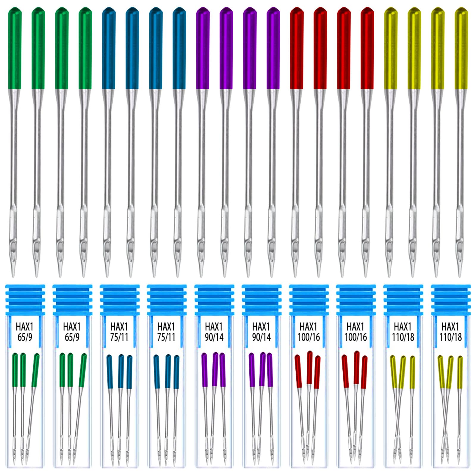 Swpeet 30Pcs 5 Colors Sewing Machine Needles Universal Regular Point ...