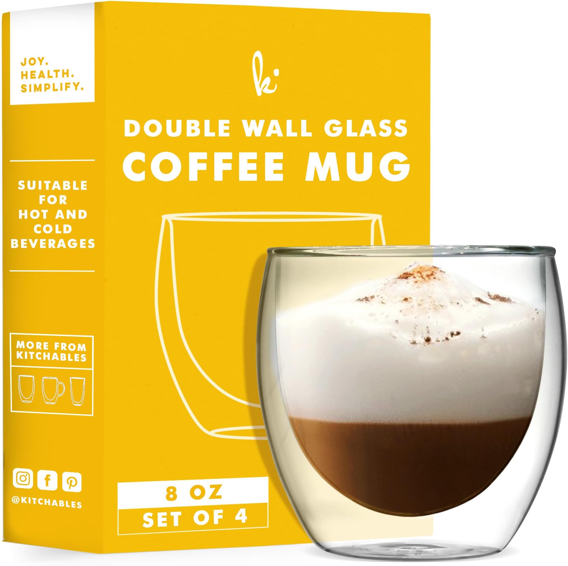 Amazon.com | WHEATHUSK 12 Pack Double Walled Glass Coffee Mugs ...