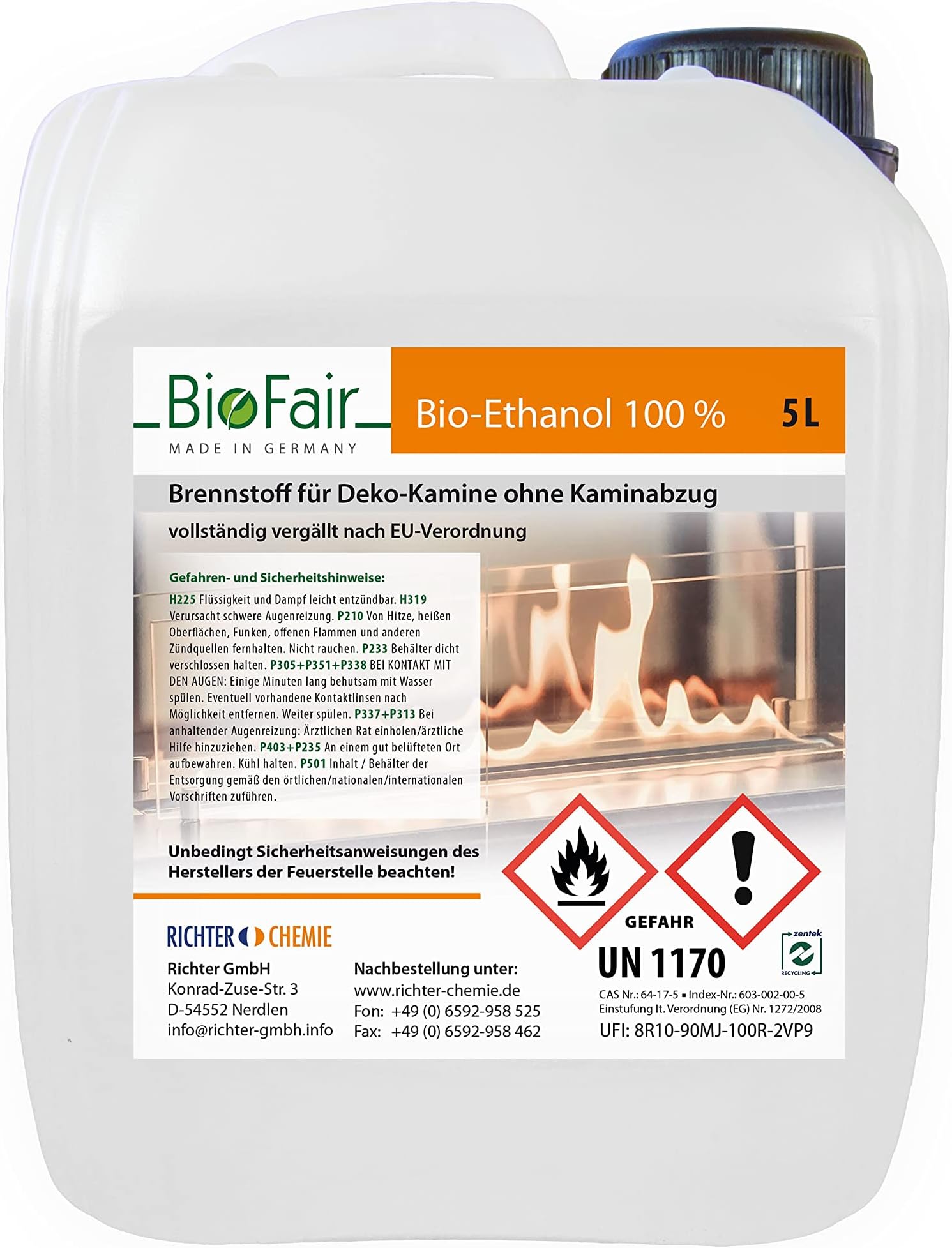 Bioethanol Premium - 94% Ethanol - Kanister 5 Liter - Für Ethanol ...