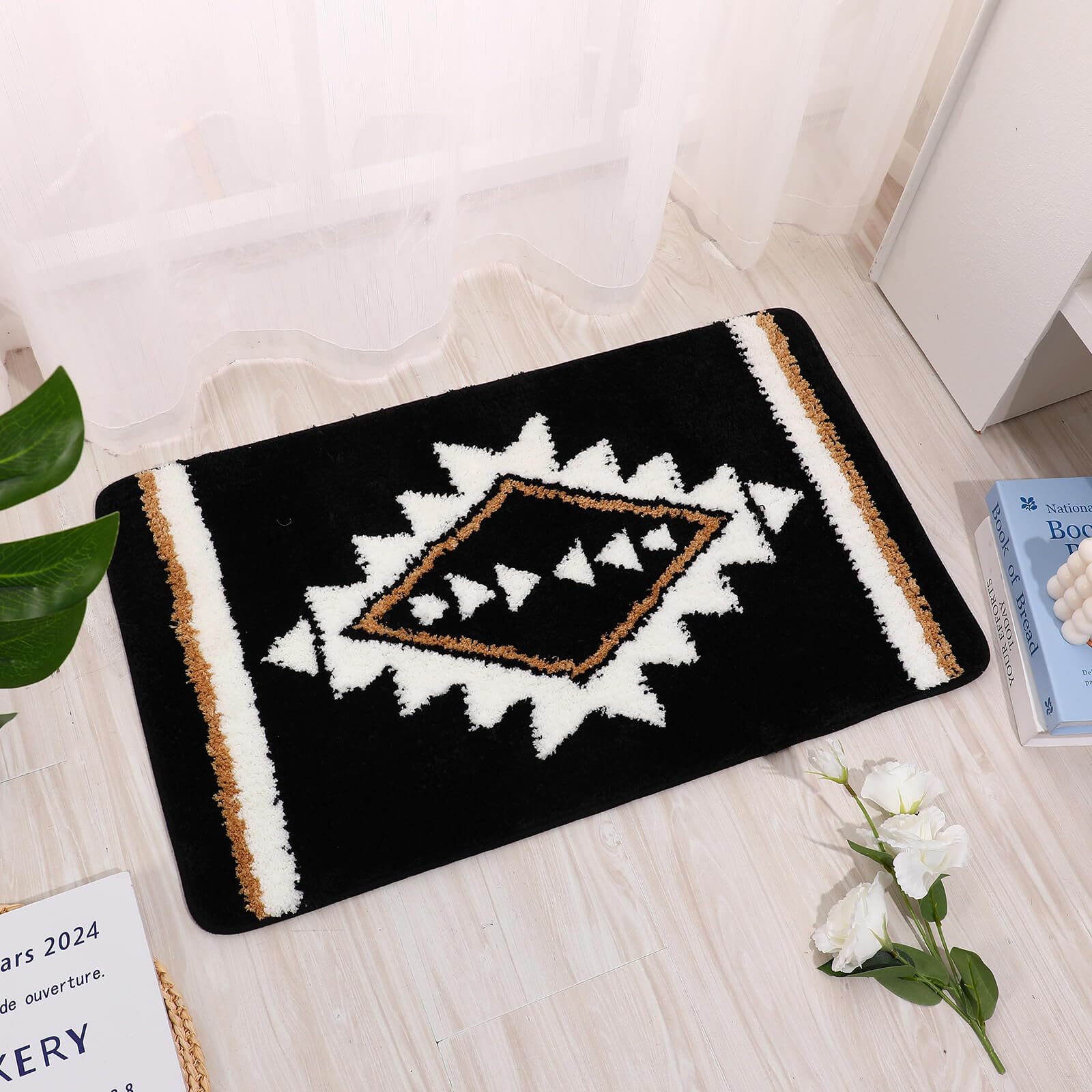 Amazon.com: FGCOGOD Boho Bathroom Rug, Western Geometric Non-Slip Black ...