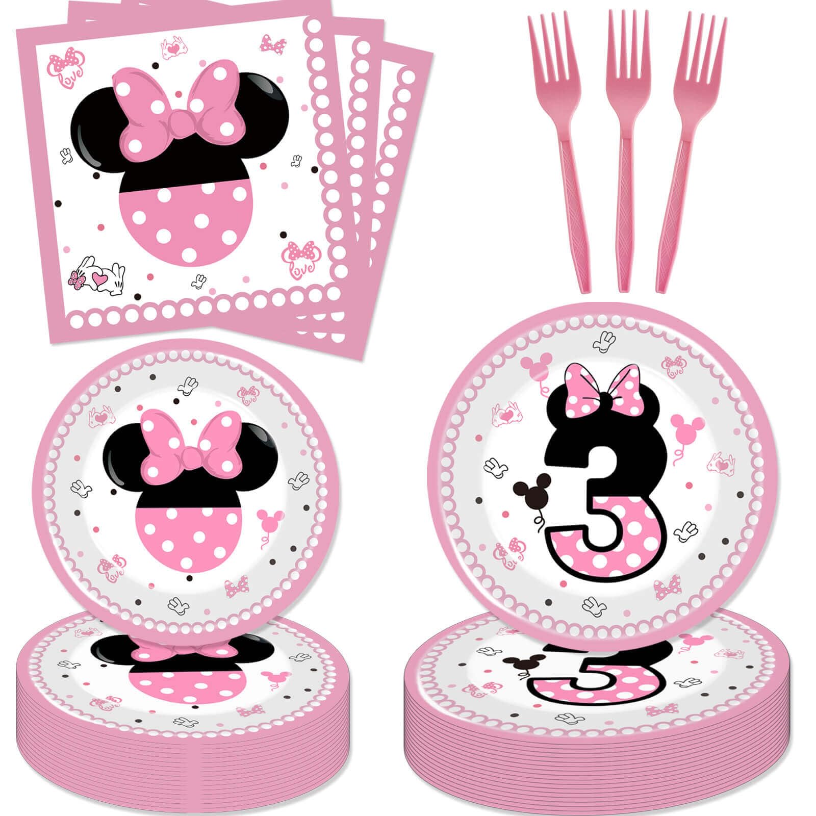 Amazon.com: 50 Pcs Pink 3rd Birthday Party Dinnerware Girls Wild Three ...