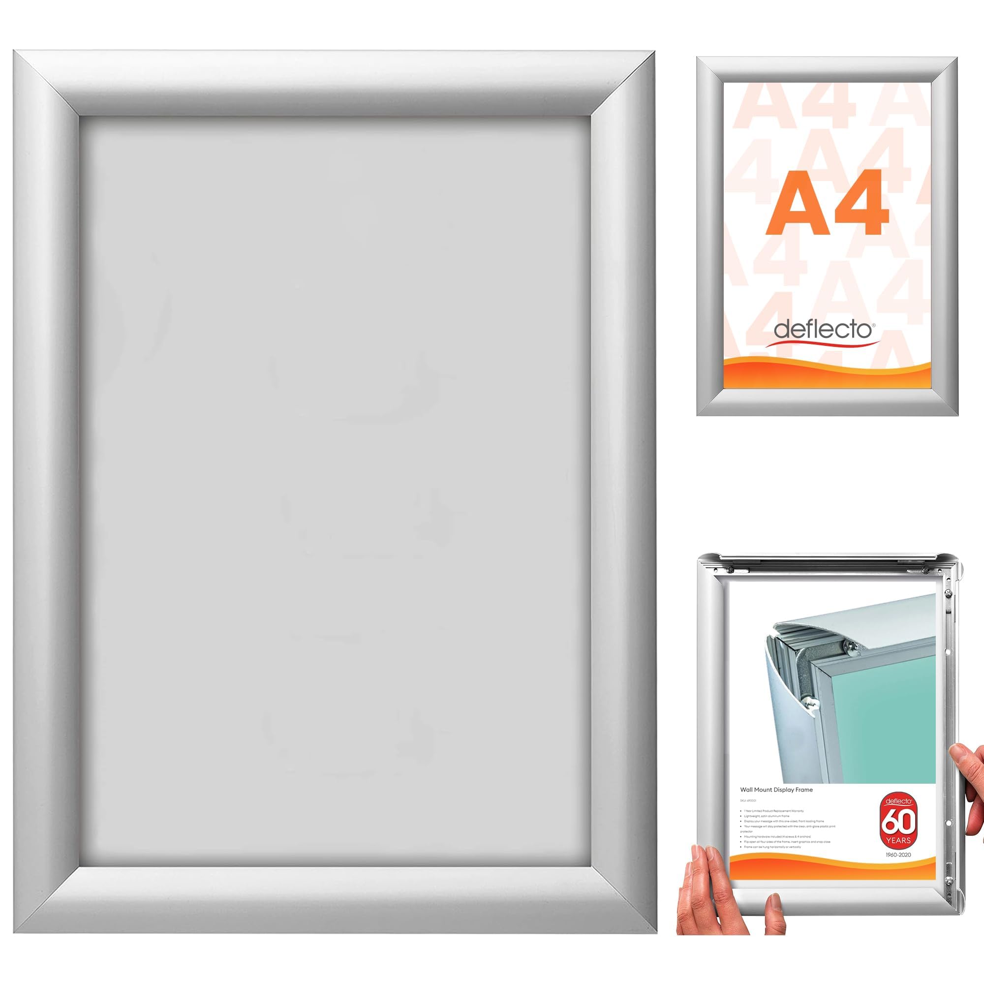 KASTWAVE A4 Snap Frame Silver - Aluminium Clip Frame for Certificate, Wall Display & Photo ...