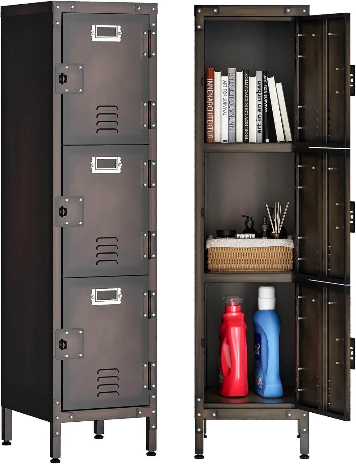 Amazon.com: LISSIMO Metal Locker Storage Cabinet, 47.3"" Steel Vintage ...