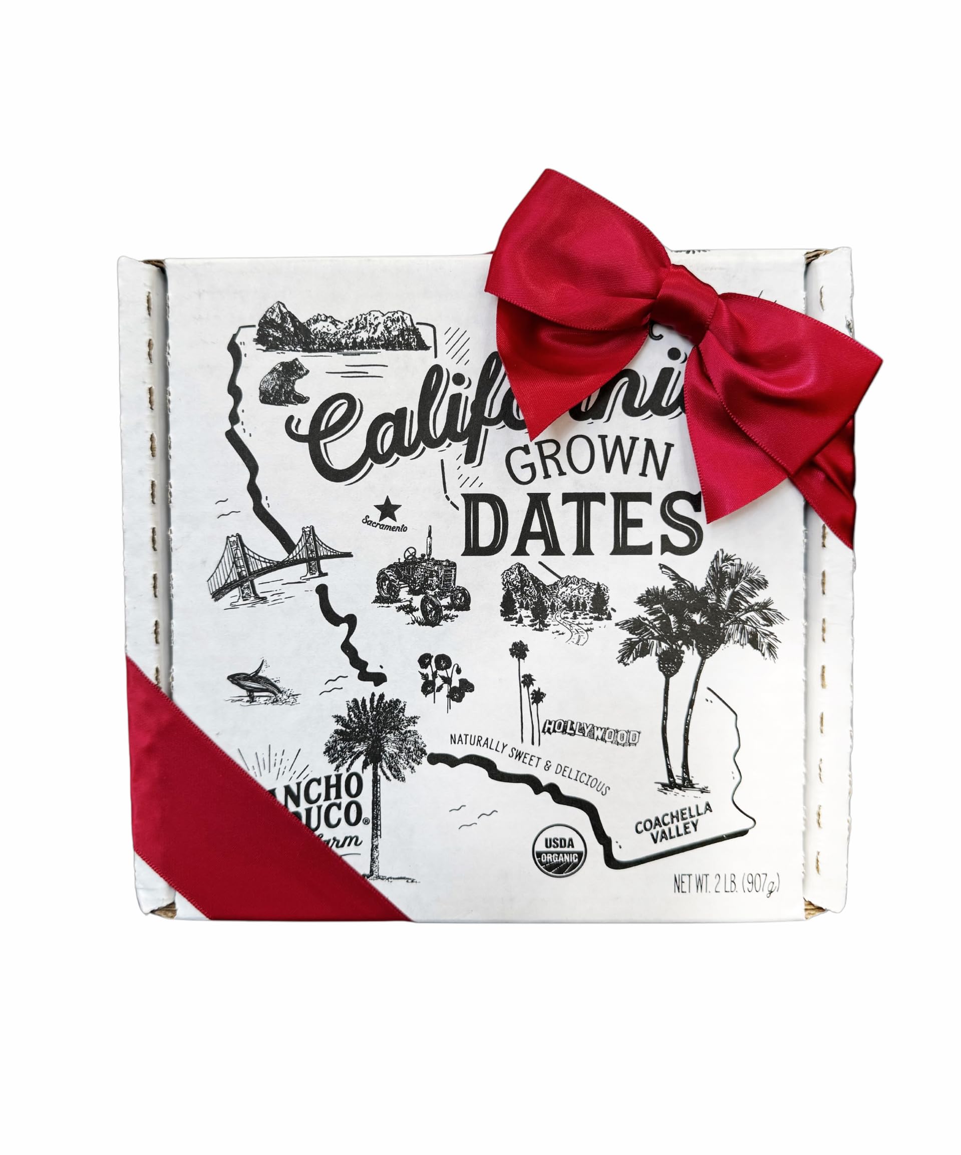 Amazon.com: Rancho Meladuco Date Farm 2 lb. Box with Red Satin Ribbon ...