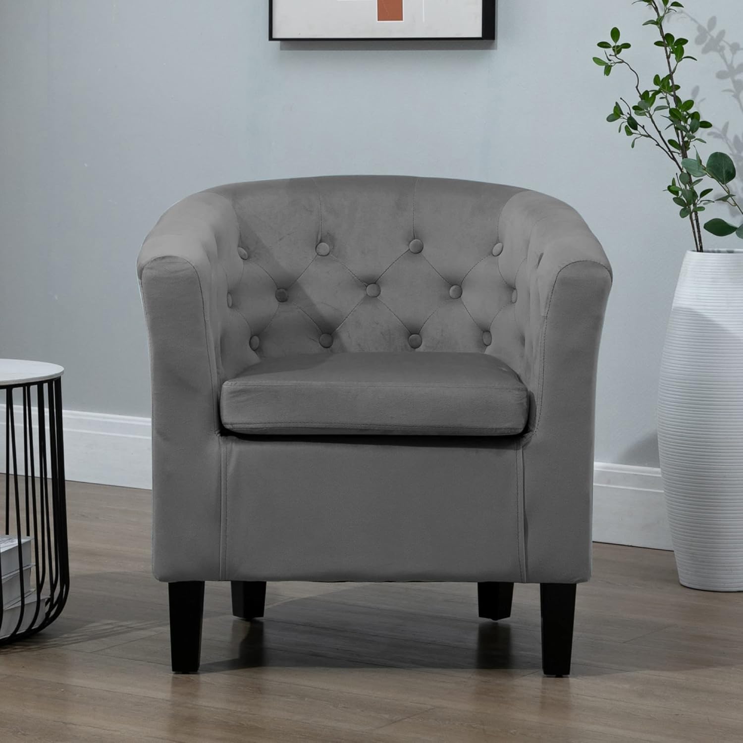 Clio 68cm wide Dark Grey Velvet Fabric Studded Back Accent Chair with ...