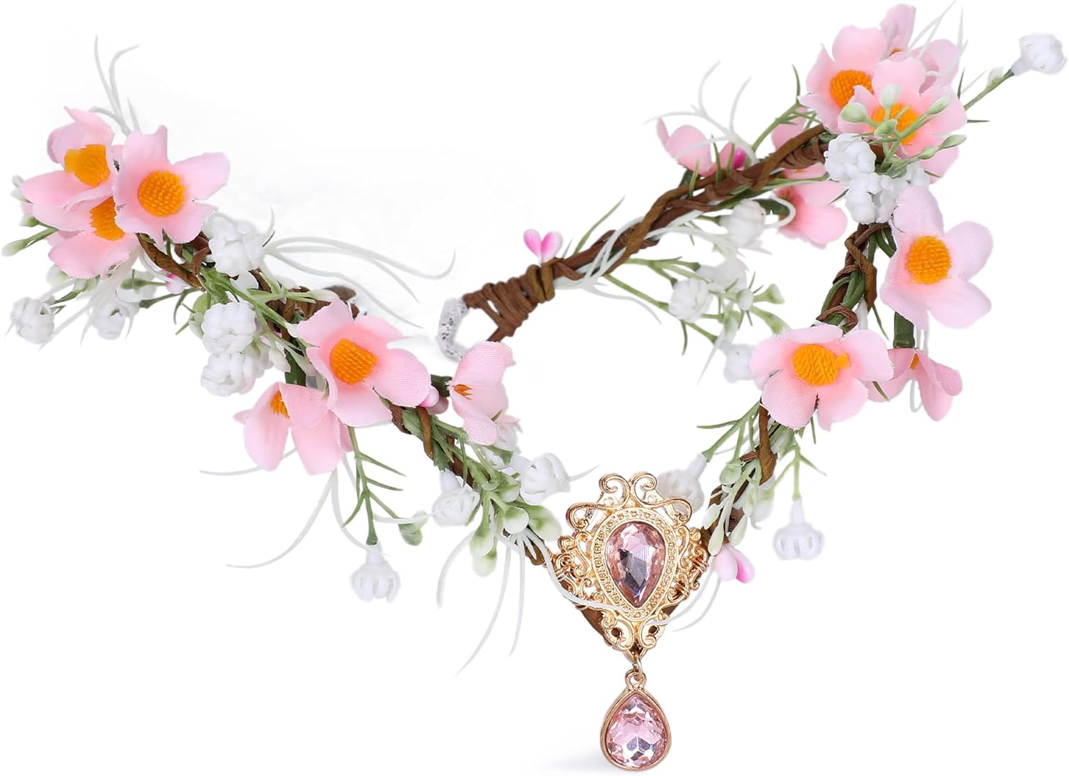Amazon.com : MOSTORY Pink Flower Elf Crown - Handmade Woodland Fairy ...