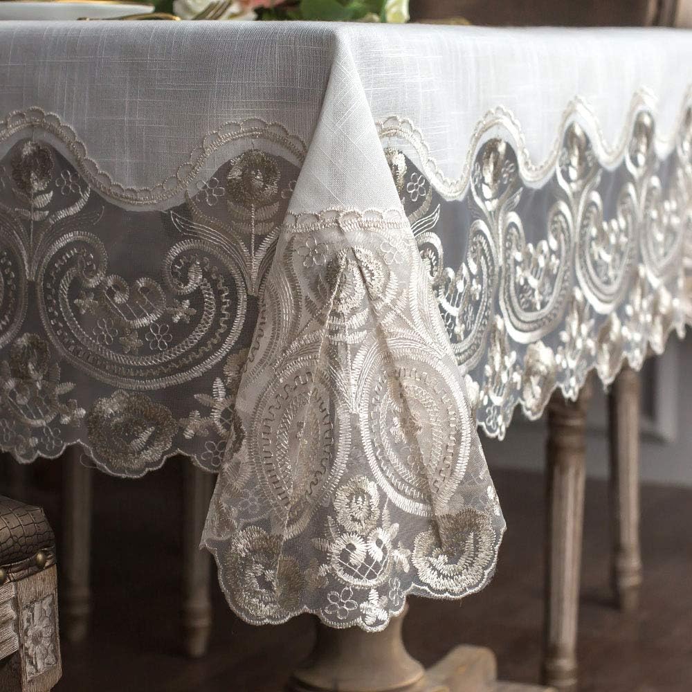Amazon.com: GEFEII White Lace Tablecloth Rectangular for Rectangle ...
