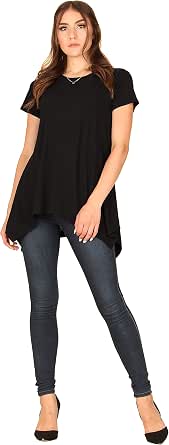 Lildy Women's Solid Symmetrical Hemline Tunic, Loose Casual Stretchable ...