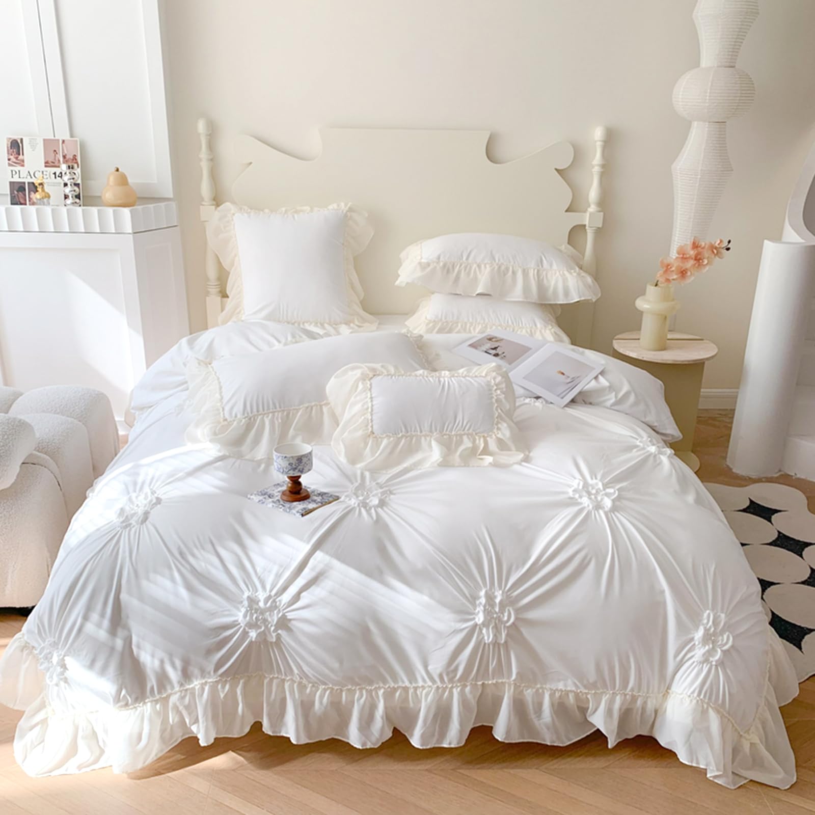 Amazon.com: Jngnpn Pearl Flower Duvet Cover Queen Size,Soft and ...