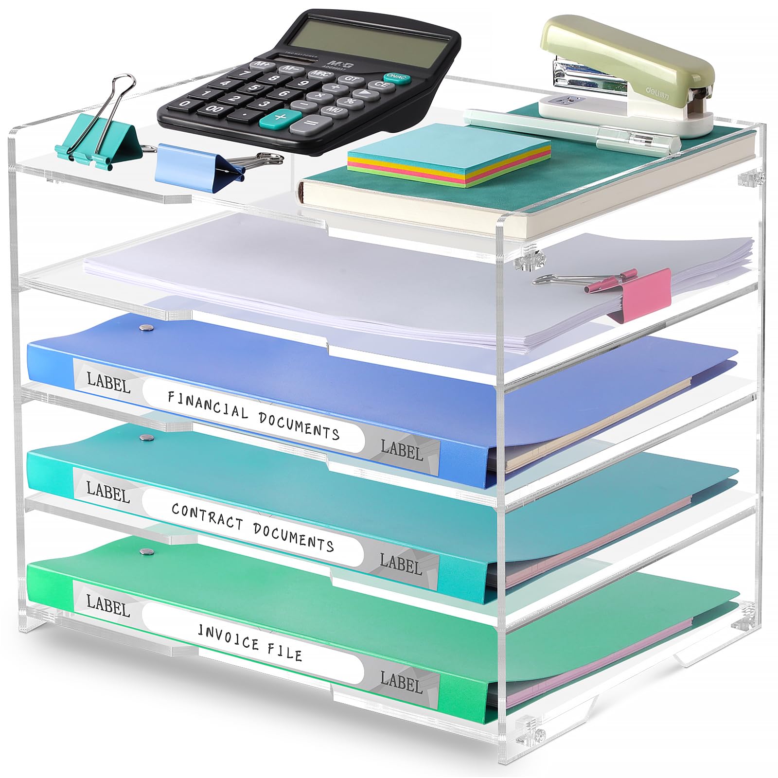 Amazon.com : Leffis Paper Organizer Tray, 5 Tier Clear Acrylic Desk ...