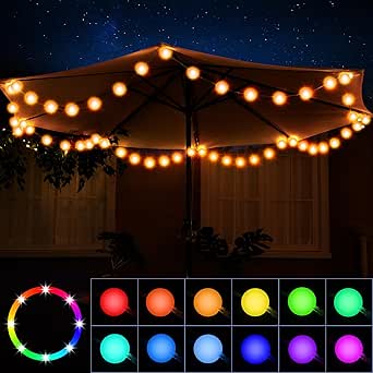Enhon Patio Umbrella String Lights, 12 RGB LED Color 8 Novel Modes ...