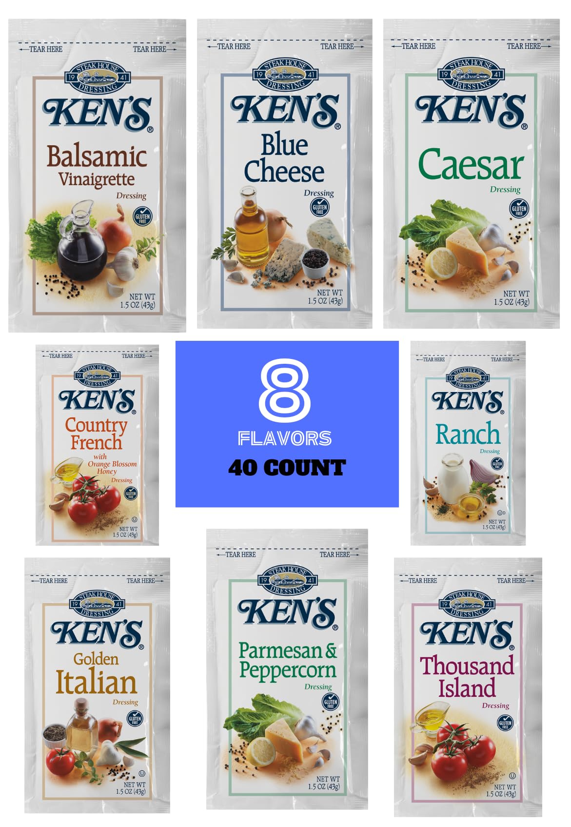 Amazon.com : 40 Count | Salad Dressing Packets | 8 Flavors: Balsamic ...