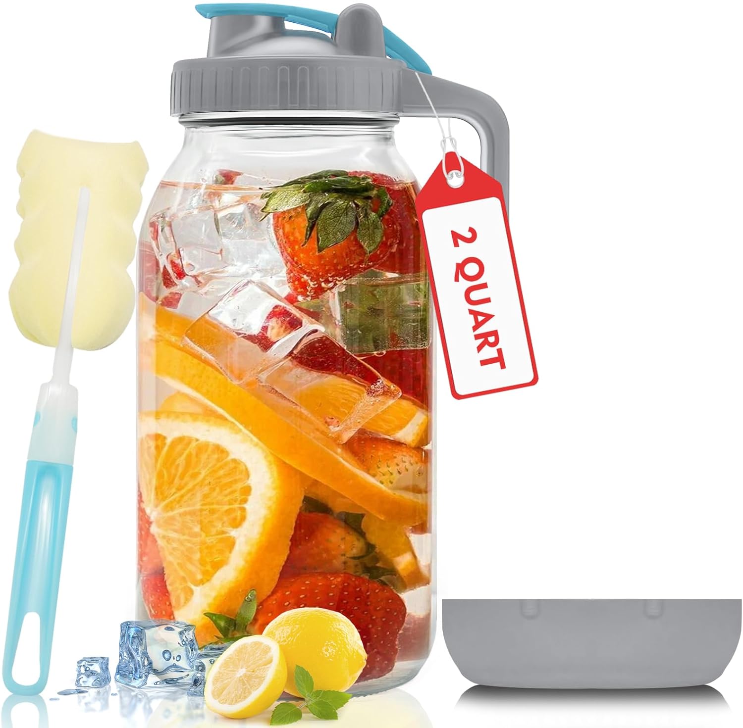 Amazon.com: Amgkonp Glass Mason Jar Pitcher 64oz with Pour Spout Handle ...