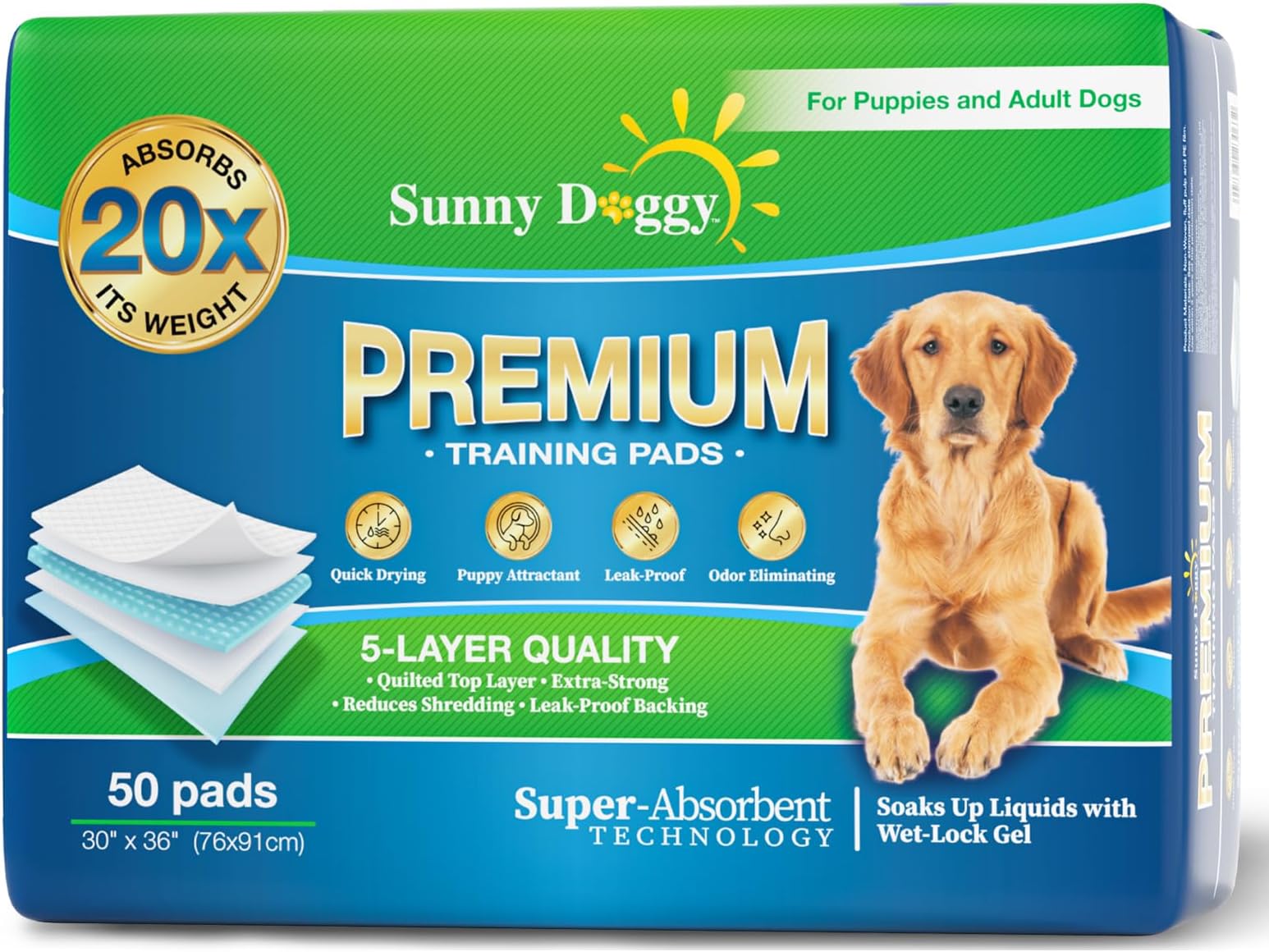 Amazon.com: SUNNY DOGGY Pee Pads for Dogs Large 22”x 22”, 120 Count Puppy Pads Pet Training Pads ...