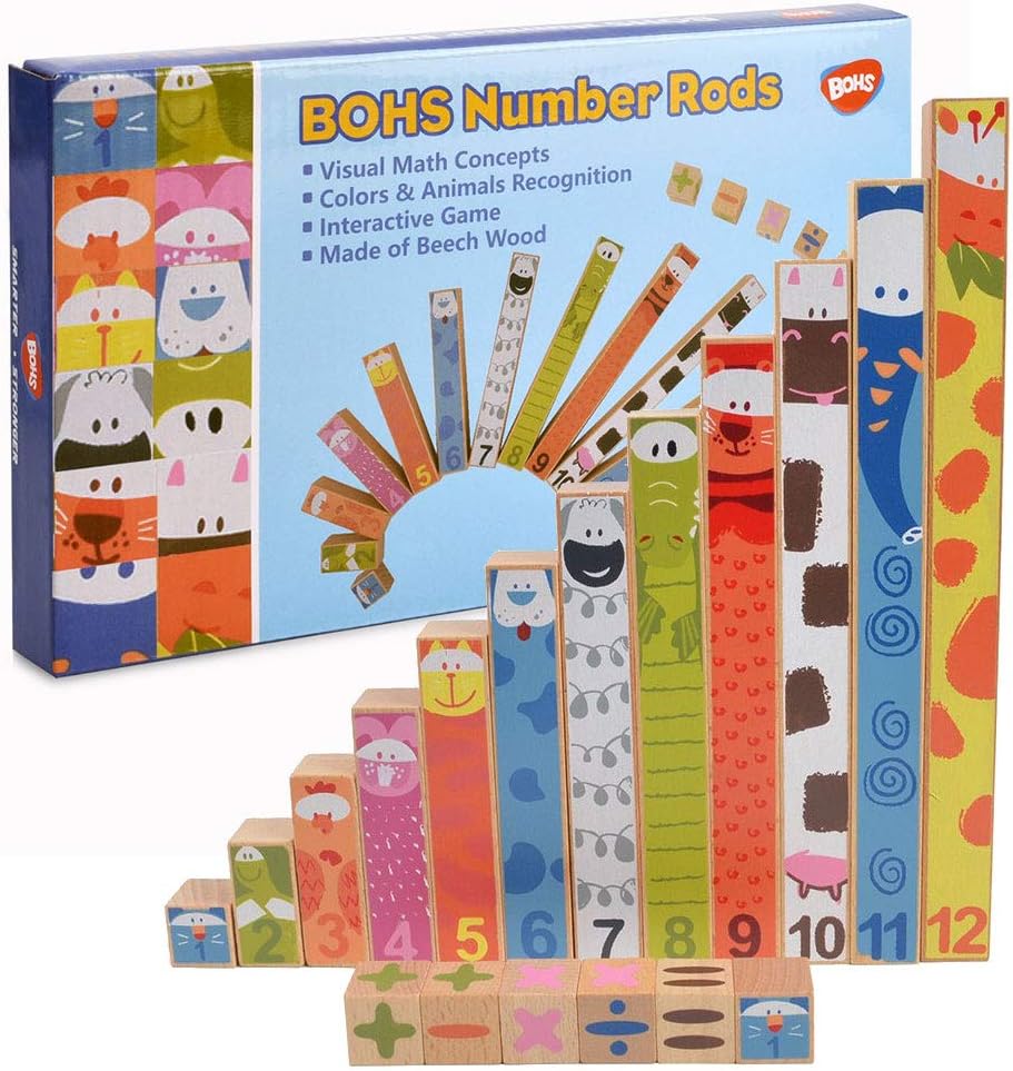 Amazon.com: BOHS Montessori Wooden Number Rods - Colorful Math Concept ...