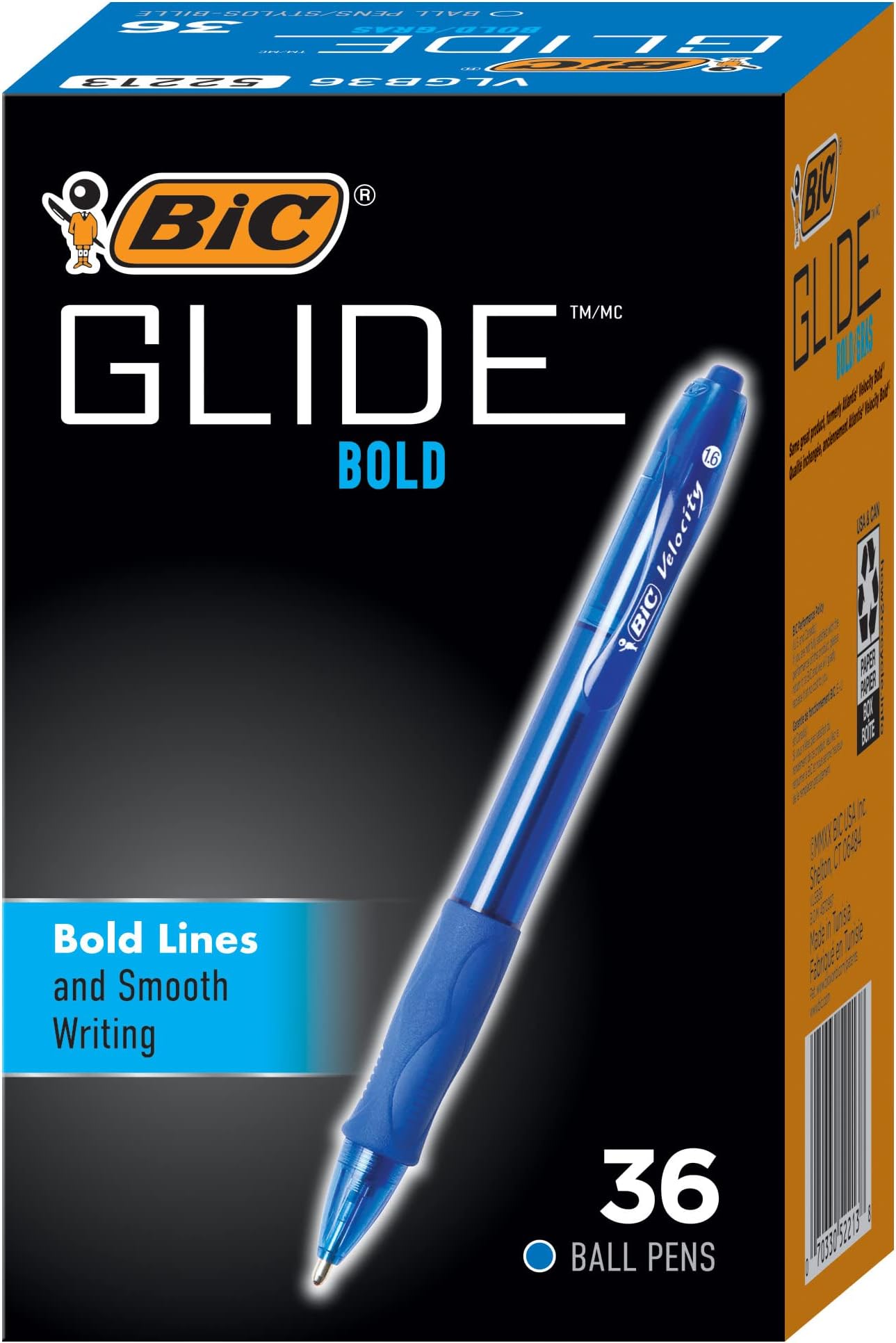 Amazon.com: BIC Glide Velocity Bold Ballpoint Pens, Bold Point (1.6 mm ...