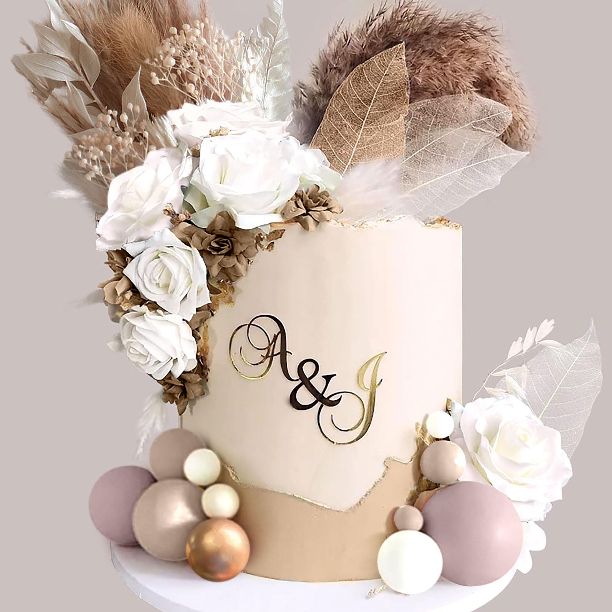 Snapklik.com : Brown Beige Balls Boho Cake Topper Boho Cake Decorations ...