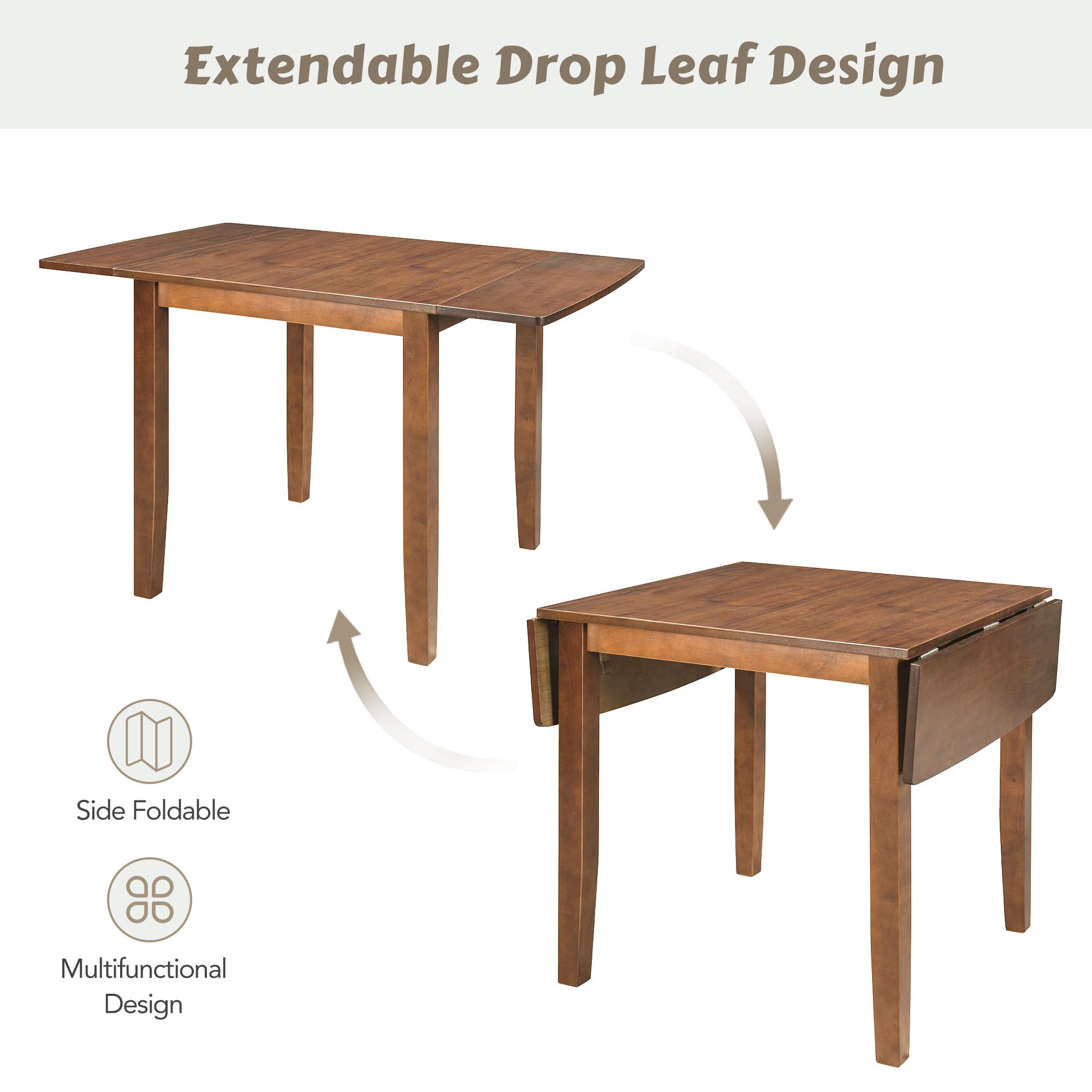Merax Dining Table Set for 2, Extendable Design with Wood Drop Leaf Top ...