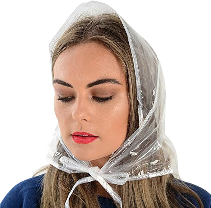 adam & eesa Rain Bonnets Clear Plastic Waterproof with Tie - Pack of 3 ...