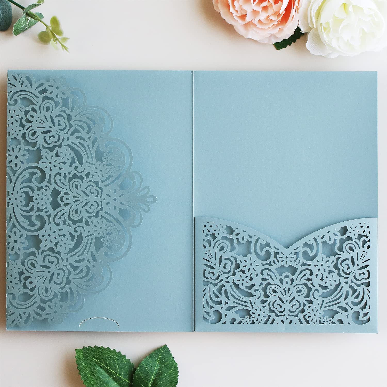 Amazon.com : Hosmsua 50PCS Personalized Dusty Blue Laser Cut Flora ...