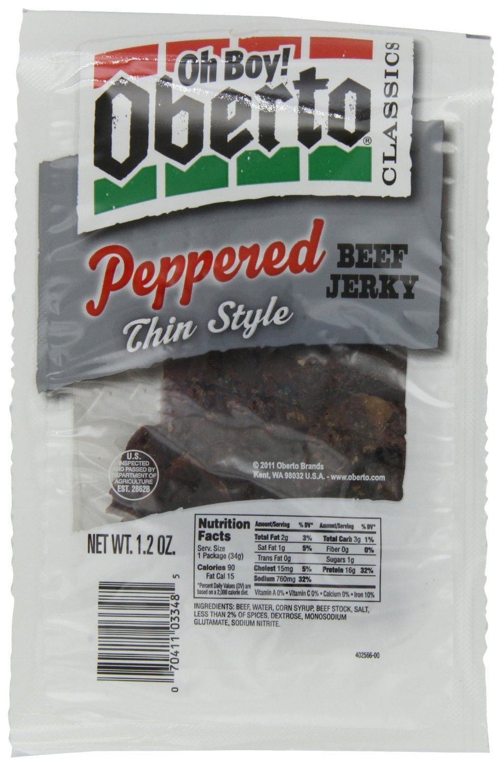 Amazon.com: Oh Boy! Oberto Classics Peppered Thin Style Beef Jerky, 1.2 ...