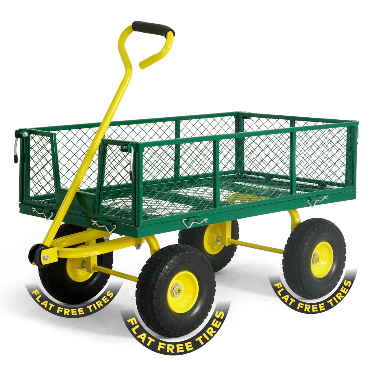 Snapklik.com : Metal Green Garden Cart, W/ 180 Adjustable Yellow Handle ...