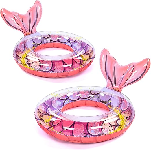 Amazon.com: Rotatingpals 2 Pack Mermaid Swimming Rings Inflatable ...