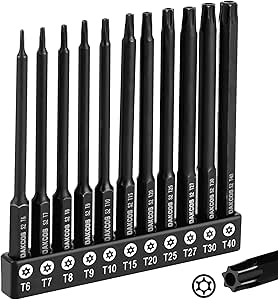 DAKCOS 11-Piece Tamper Proof Torx Bit Set, 100mm Long, T6 - T40 ...