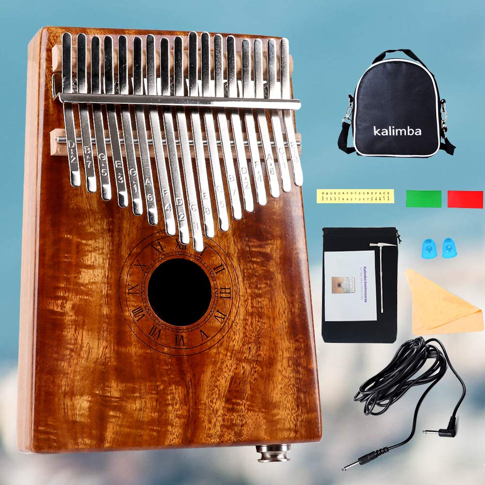 EQ Kalimba Thumb Piano 17 Keys,Portable Mbira with Pickup Acacia Koa ...
