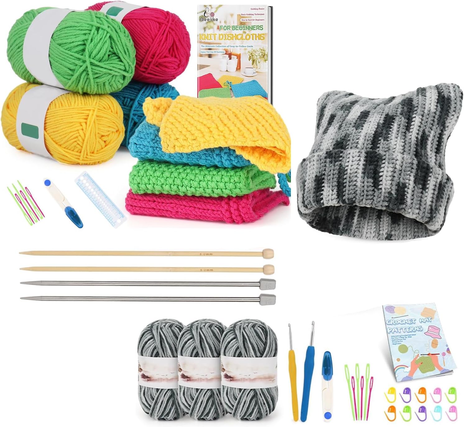 Amazon.com: Aeelike Knitting Kits for Beginners and Learn to Crochet ...