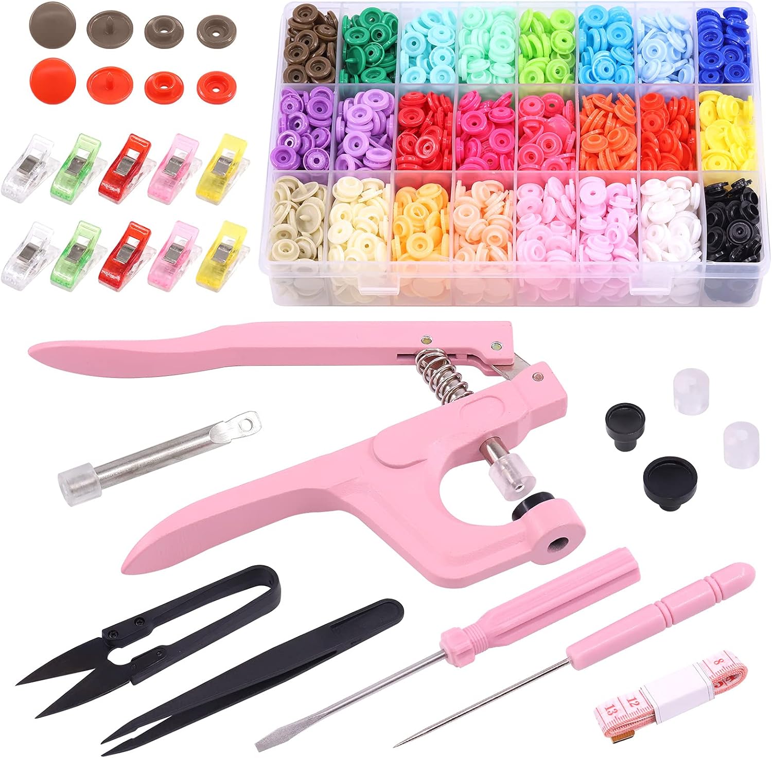 Tanstic 405Pcs Snaps Plastic Buttons with Pink Color Snaps Pliers Set ...