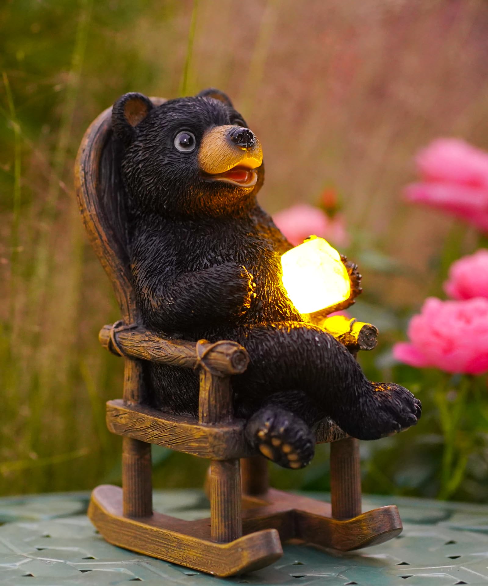Amazon.com: Qeeman Solar Bear Statues Garden Decor: Outdoor Sculptures ...