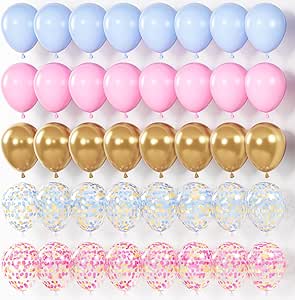 Amazon.com: JOBKOO Pink Blue Gender Reveal Balloon Set (60pcs), Metallic Gold Balloons, Confetti ...