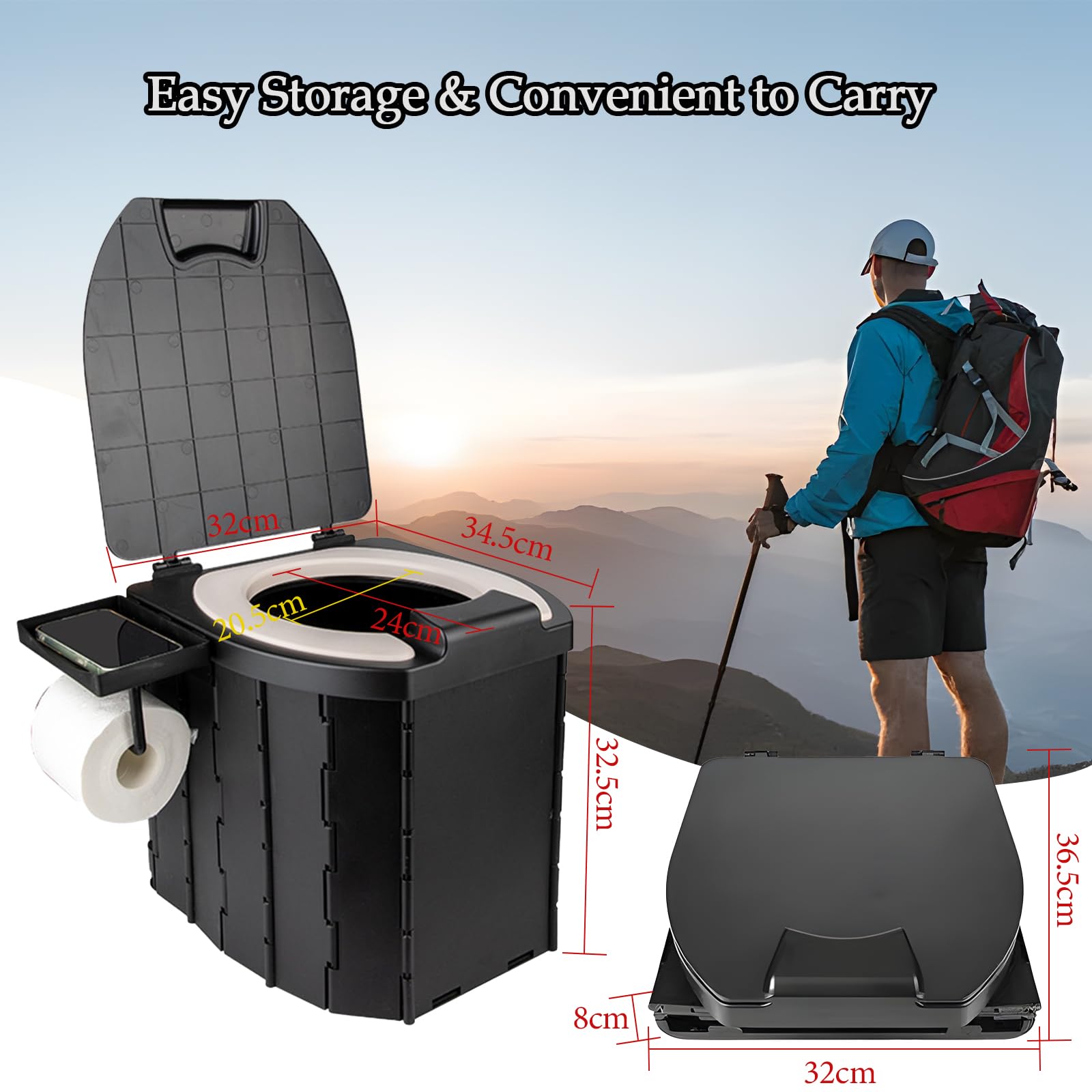 Mobile Toilette Tragbares Klapptoiletten-Set, 25 L Groß, Maximale ...