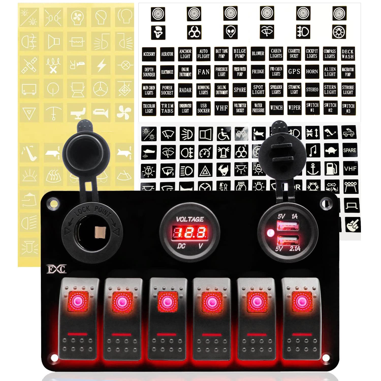 Snapklik.com : FXC 12 Volt Aluminum Marine Boat Rocker Switch Panel ...