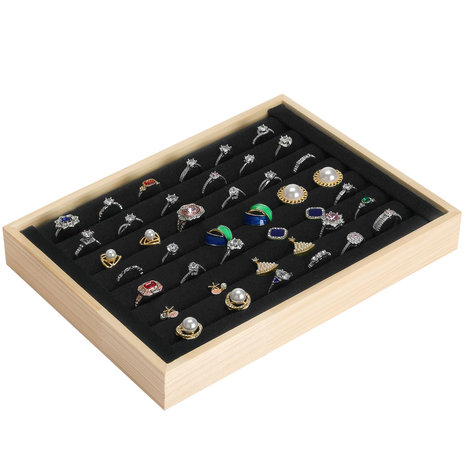 Amazon.com: KUKUVR Wooden Ring Holder Tray, Velvet Jewelry Display ...