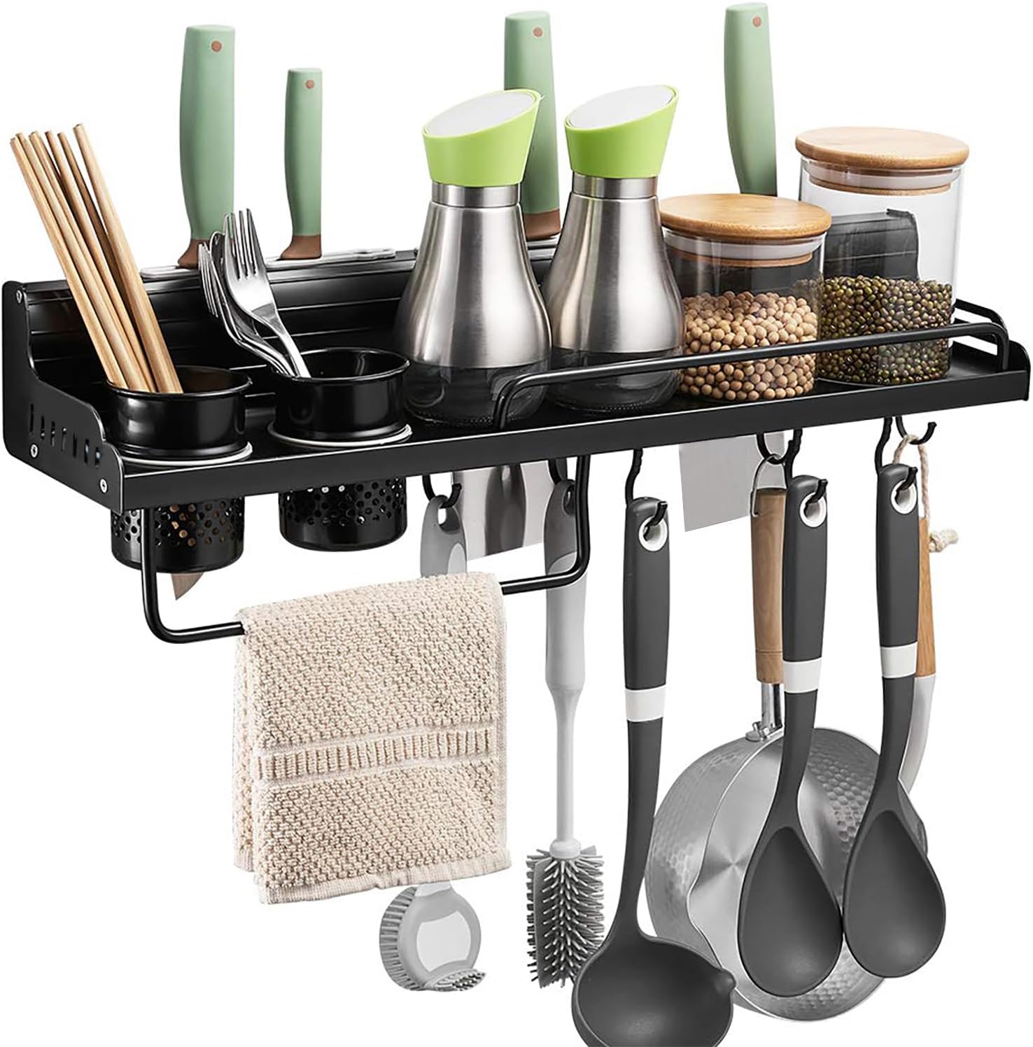 Amazon.com: Hanging Spice Rack Wall Mount, Hanging Pot Rack, Space ...