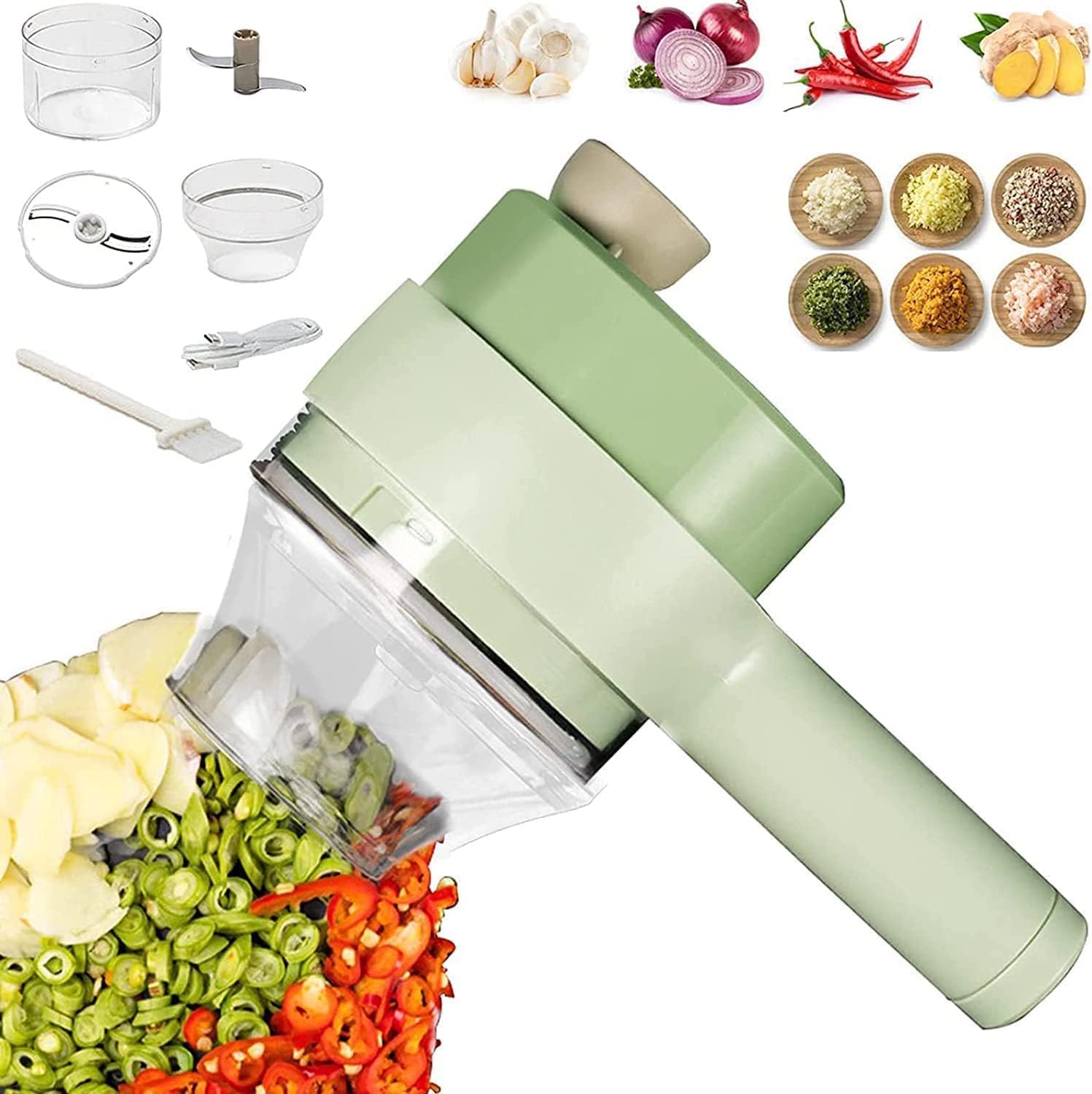 4-in-1 Electric Vegetable Cutter – Multi-Function Food Processor with ...