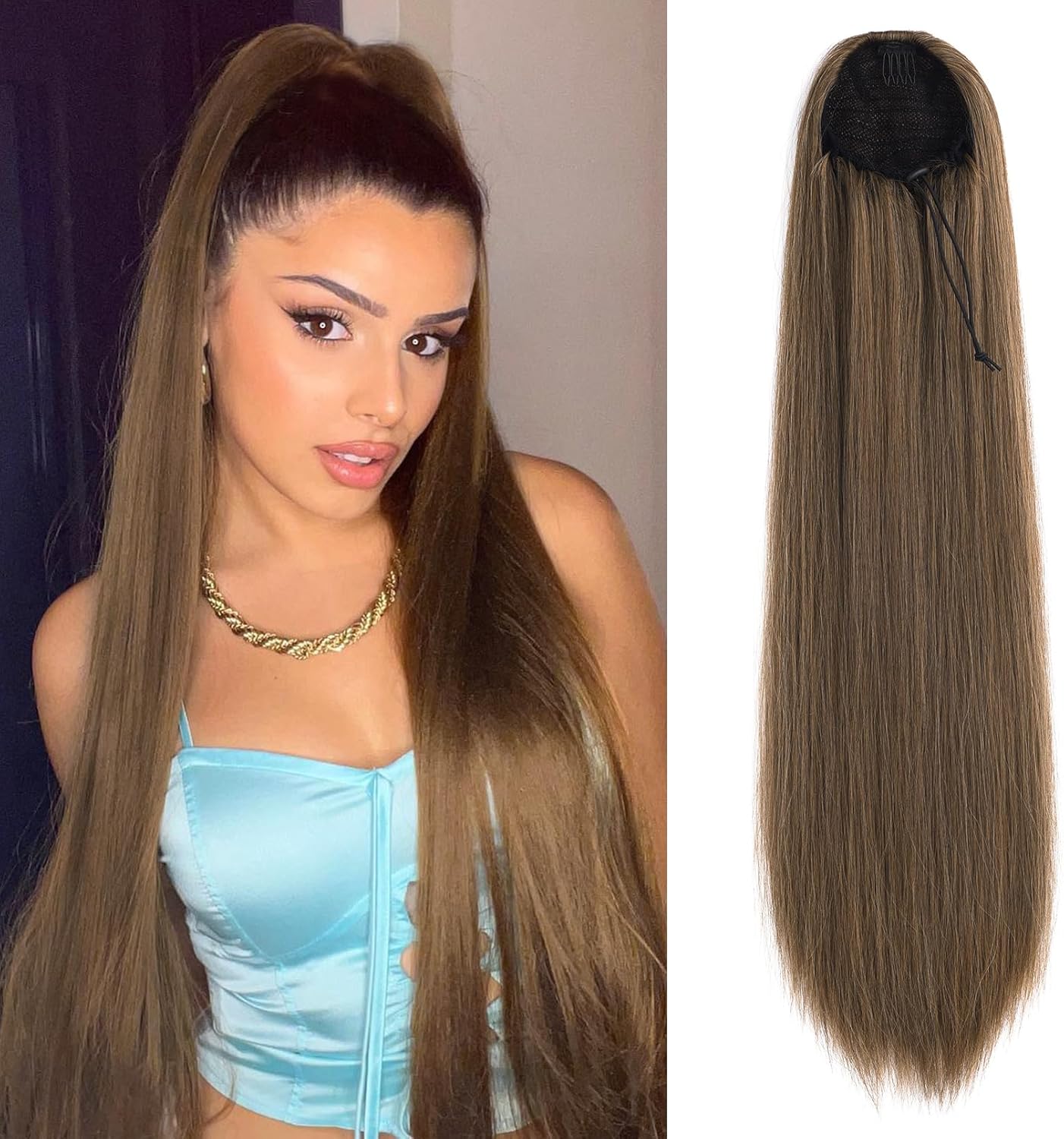 REECHO Ponytail Extension, 28" Long Straight Drawstring Pony Hair ...