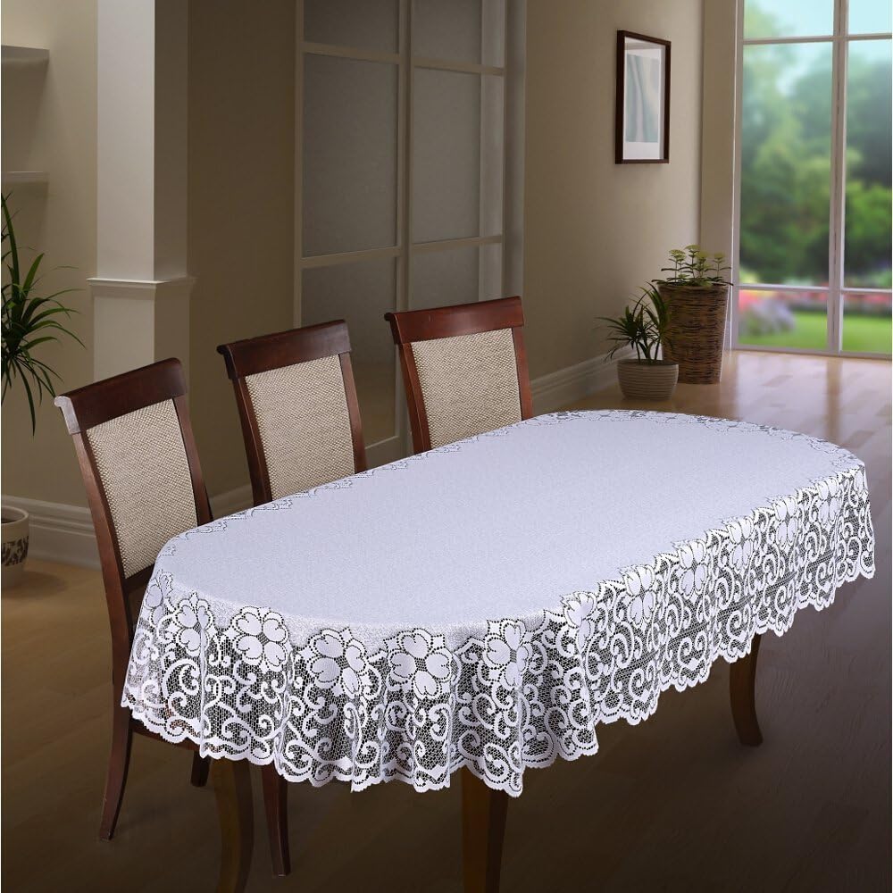 59x82" CREAM OVAL 100% COTTON TABLECLOTH (6 SEATER) : Amazon.co.uk ...